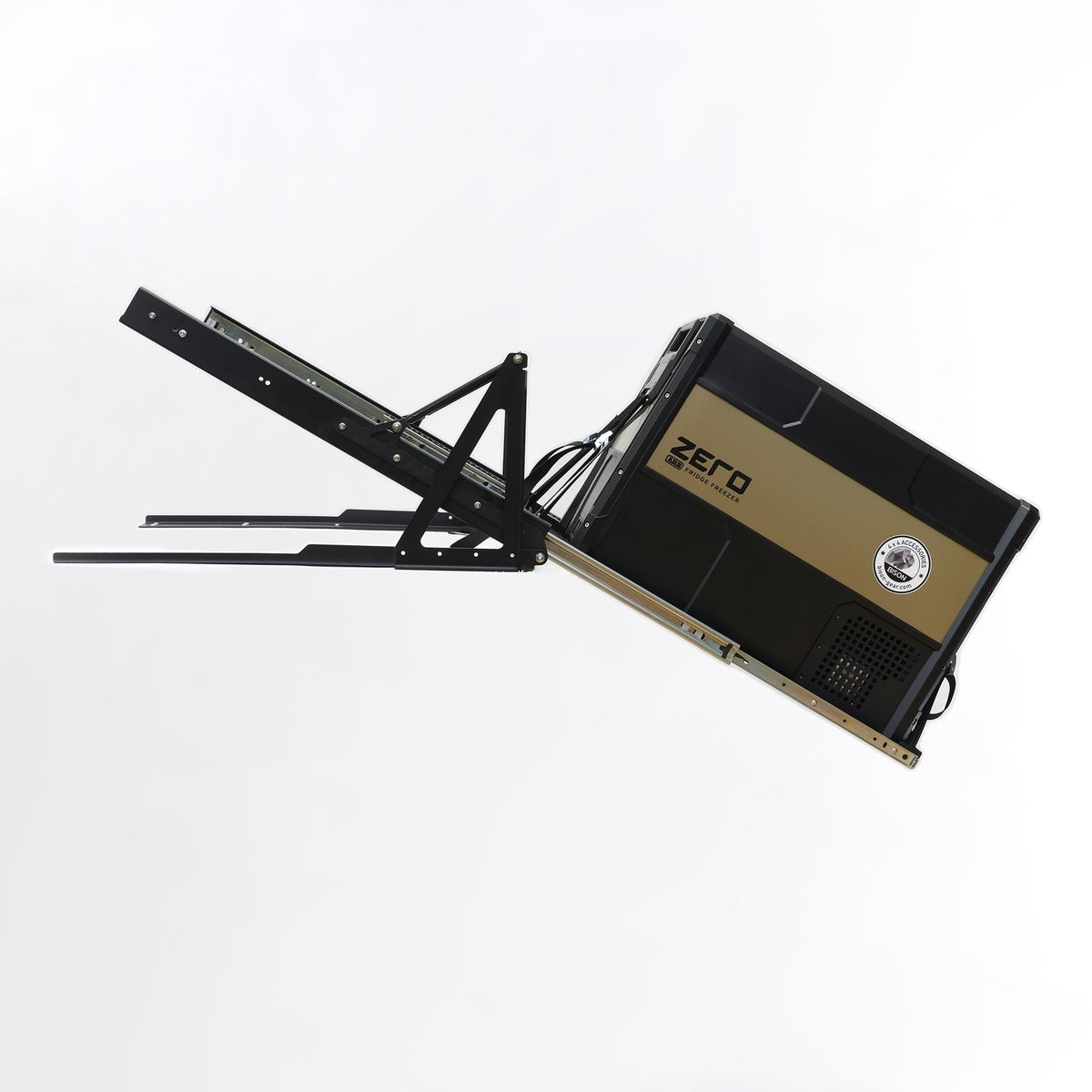 Tilted fridge slider with gas struts - Bison Gear